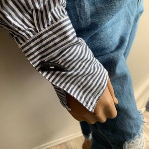 Shana | Tops | Shana Navy Striped Horn Fang Button Down Shirt | Poshmark